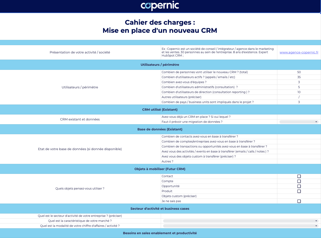 Modèle de Cahier des Charges CRM | Modèles Excel et Word | Copernic